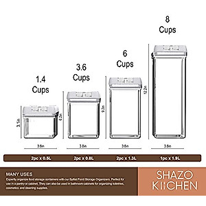 Shazo Airtight Food Storage Containers 7 Piece Set, Pantry Organizer BPA Free Plastic Flour, Pasta Containers with Easy Lock Lids for Kitchen Pantry Organization and Storage Includes Labels & Marker
