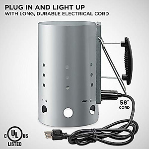 Ivation Electric Chimney Charcoal Starter, Portable Electronic Plug-in Firestarter for BBQ, Coal, Charcoal & Briquettes - No Matches or Lighters | Steel Caddy, Heat Shield & Wooden Stay-Cool