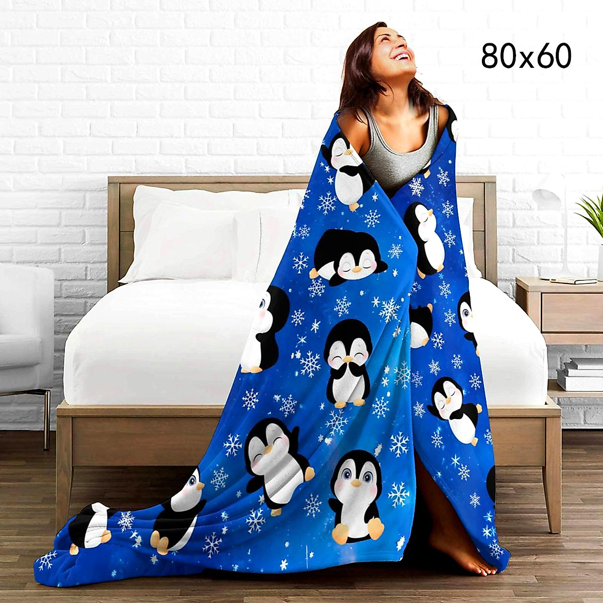 Penguin Blanket Flannel Soft Cute Penguins Throw Blankets Animal Penguin Gifts Decor for Girls 50"x40"
