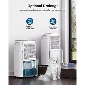 Hansabenne 70-Pints Dehumidifier for Basements - 4500 Sq. Ft. Compact Dehumidifier with Auto or Manual Drainage- Compact Dehumidifier with Intelligent Humidity Control | Auto Defrost | Dry Clothes