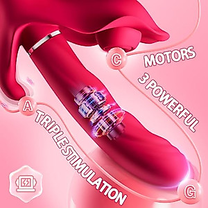 Thrusting Dildo Vibrator Sex Toys - 3-in-1 Rabbit Vibrator with 10 Thrusting & 10Flapping & 10 Vibration Modes, Adult Sex Toys Games for Women Couples Pleasure