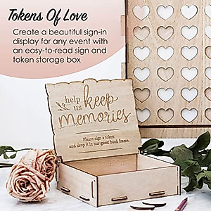 J&A Homes Wedding Guest Book Alternative - Rustic Wedding Decorations, Creative Guestbook Board - Wooden Box and Memory Box for Wedding Decor - Wooden Hearts Wedding Favor (54 Slots)