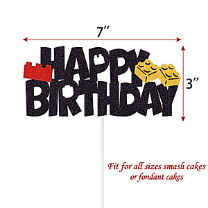 Building Blocks Cake Topper Glitter Happy Birthday Cake Decoration Color Building Brick Theme Birthday Baby Shower Party Supplies