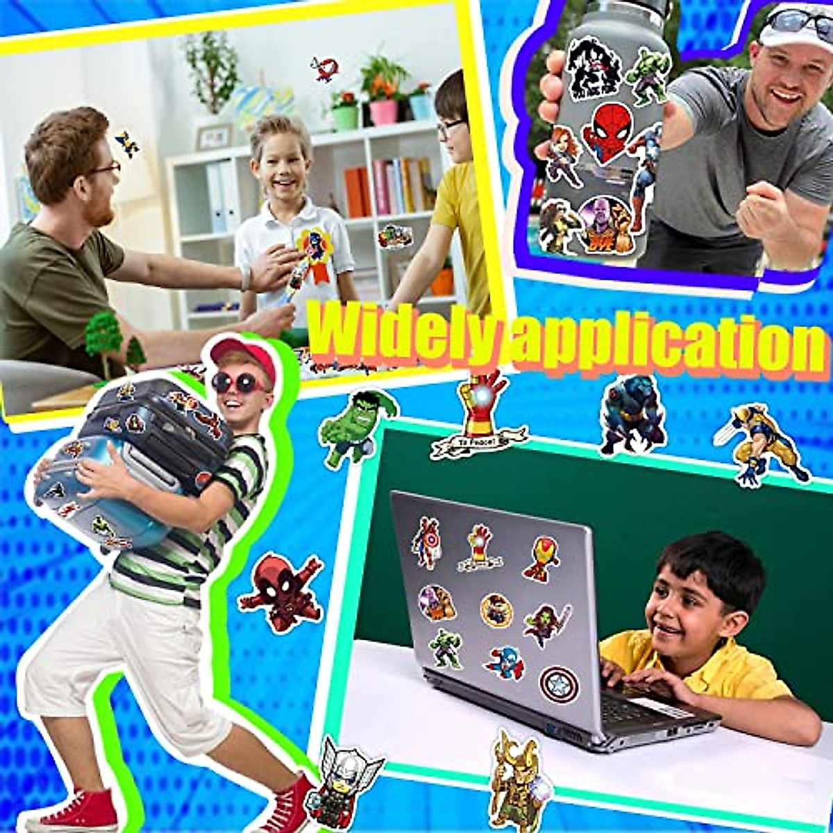 Superhero Stickers for Water Bottles Waterproof,100pcs Laptop Stickers for Boys Kids Teens Adults,Vinyl Bumper Stickers for Skateboard Luggage Guitar Motor Bike Car Decal Cool Party Favors