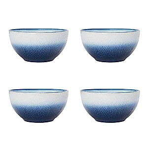 Pfaltzgraff Eclipse Blue 16-Piece Stoneware Round Dinnerware Set, 1 inch dinner plate, 8 inch salad plate, 6 inch soup cereal bowl (26 ounce) and 14 ounce mug, Blue/White