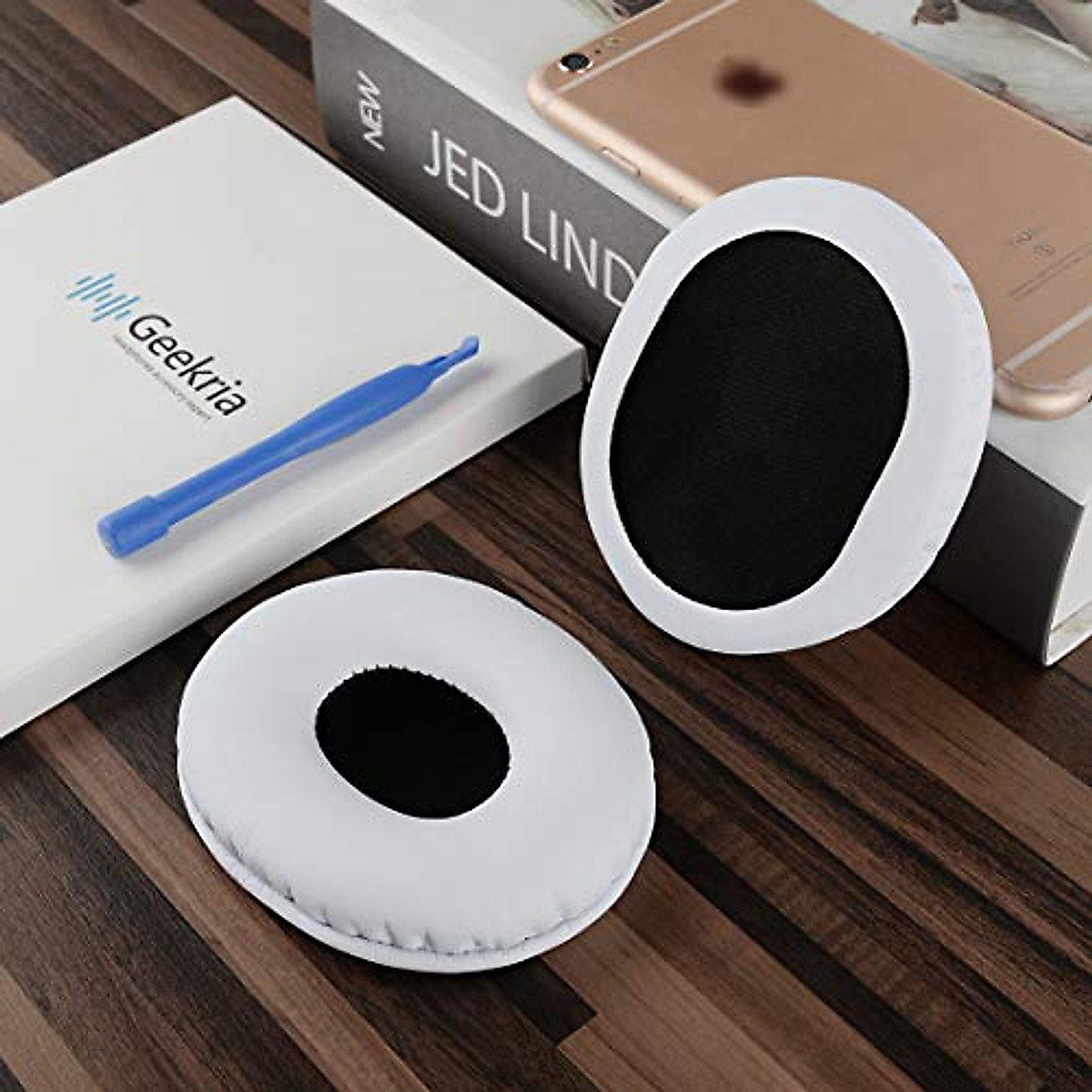 Geekria QuickFit Protein Leather Replacement Ear Pads for Sony MDR-ZX750DC MDR-ZX750 MDR-ZX750AP MDR-ZX750BN Headphones Ear Cushions, Headset Earpads, Ear Cups Repair Parts (White)