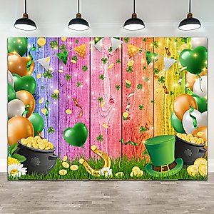 Ticuenicoa 7×5ft Happy St. Patrick's Day Photo Backdrop Colorful Wooden Pattern Lucky Irish Shamrock Clover Photography Background Kids Adults Birthday Baby Shower Newborn Banner