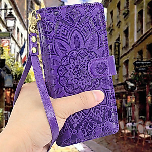 Harryshell Detachable Magnetic Case Wallet with Cash Coin Zipper Pocket 12 Card Slots Holder Wrist Strap Lanyard for Samsung Galaxy Z Fold 5 5G Z Fold5 (2023) (Flower Purple)