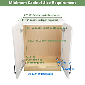 LOVMOR Soft Close Wood Pull Out Cabinet Organizer 22½” W x 10 ³/₁₀” D, Slide Out Cabinet Organizer with Full Extension Rail Slides Pull Out Drawer for Wall Cabinets and Pantry