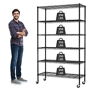 FLL 6 Tier Metal Wire Shelving Unit Garage Shelving Wire Shelving for Garage Kitchen,NSF Certification Metal Storage Shelf Rack Shelf Heavy Duty Shelves Height Adjustable with Wheels,48×18×82,Black