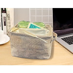 AARAINBOW Storage Basket Bins Canvas Mini Storage Cubes Storage Basket for Makeup, Baby Toys Liners, Books Nursery Storage Baskets with Handles for Shelves & Desks(3 Jute)