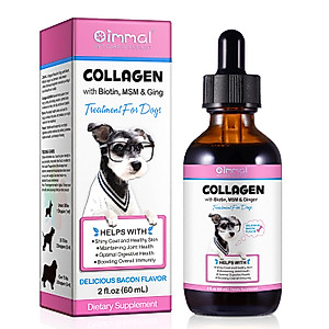 Liquid Collagen for Dogs, Natural Liquid Collagen Drops for Dogs Supports Dogs Itch Relief, Skin & Coat and Joint Health, Dog Collagen Herbal Drops, Pet Supplement Multivitamin - Bacon Flavor / 2.02oz