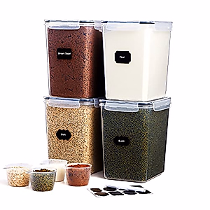 Lifewit Extra Large Food Storage Containers 175oz 4PCS with Lids Airtight for Flour, Sugar, Rice, Baking Supply Kitchen Pantry Bulk Food Organization with Measuring Cups, Labels, Maker (5.2L-4.7quart)