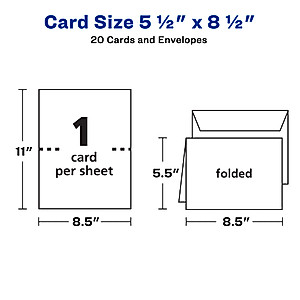Avery Printable Greeting Cards, Half-Fold, 5.5" x 8.5", Matte White, 20 Blank Cards with Envelopes (3265)