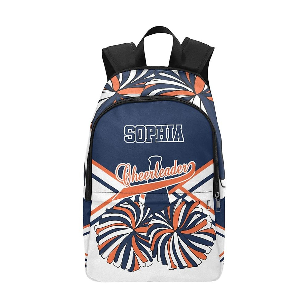 CUXWEOT Personalized Cheer Navy Blue Orange Cheerleader Backpack with Name Custom Travel Bag for women Men
