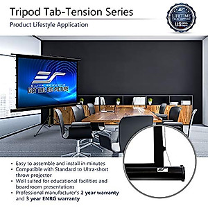 Elite Screens 100” Tab Tension Tripod Projector Screen, Portable Business Presentation, Carrying Bag Drape Kit, 4:3 4K/8K Ultra HD 3D Pull Up Front Projection Theater Movie Video Games TT100UWV-PRO