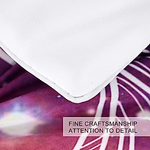 BlessLiving Star Galaxy Bedding Crescent Moon Duvet Cover Purple Pink Bedding 3 Pieces Feather Design Quilt Cover Space Comforter Cover Set (Full)