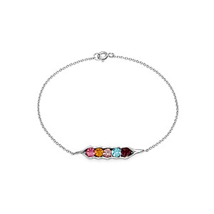 EVE'S ADDICTION Custom Five Stone Peas in a Pod Bracelet - Peas in a Pod Jewelry - Sterling Silver Birthstone Bracelet for Mom - Gift for Grandma - Gifts for Mom