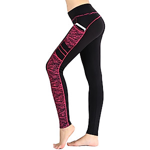 Flatik Women's Activewear Workout Yoga Pants Exercise Running Leggings with Side Pocket (Large, 0308Black/Black White)