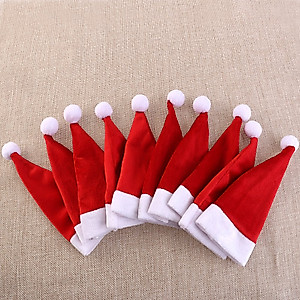 BESTOYARD Christmas Tableware Holder Silverware Holders Pockets Dinner Tableware Cutlery Case Bag Cover Santa Claus Hat Decor for Xmas Dinner Table Decorations 10pcs