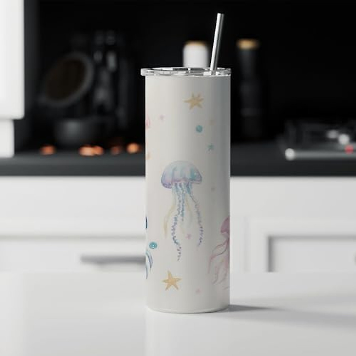 Tumbler with Lid and Straw Beautiful Watercolor Jellyfish thermos coffee travel mugcute cups 20 oz insulated tumbler for Daily Holiday Decor Gift coffee cup
