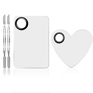 4 in 2 Set Makeup Mixing Palettes, 2 Pcs Stainless Steel Nail Art Palette with 2 Makeup Spatula for Foundation Makeup Tools Eyeshadow Nail Art (4 in 2 Silver Heart Rectangular)