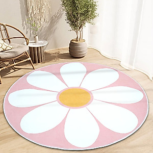 Sunflower Circle Carpet,Super Soft Cute Round Rugs,47" Pink Children Area Rugs,Furry Carpet for Teen's Room,Kawaii Carpet,Room Decor for Baby,Girls Bedroom Decor Rugs, FIPPLEY06088