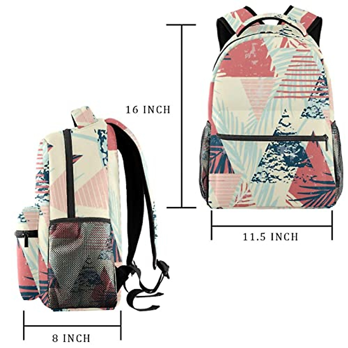 VBFOFBV Unisex Adult Backpack with for Travel Work, Triangle Stripes Tropical Leaves Modern