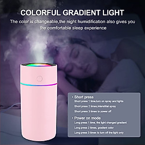 SPOLI Mini Humidifier for Bedroom,USB Portable Humidifier,320ml Water Tank,Suitable for Cars,Offices,Bedrooms, etc, 2 Mist Modes，Automatic Shut-Off，Nano Mist,Super Quiet. (Pink)