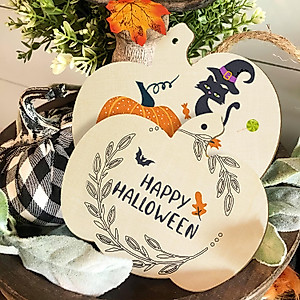 Large Size 7inch Wooden Halloween Thanksgiving Ornaments to Paint, DIY Blank Unfinished Pumpkin Wood Discs Ornament for Crafts Hanging Autumn Decorations 10PCS