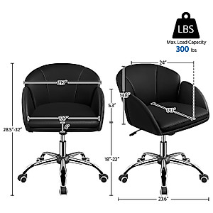 Yaheetech Cute Petal Desk Chair Home Office Chair Swivel Leather Desk Chair Makeup Vanity Chair with Armrests for Bedroom Modern Computer Rolling Chair for Women Black