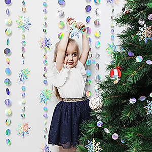 Iridescent Snowflake Decorations Holographic Snow Flakes Garland Winter Wonderland Hanging Streamer Backdrop Decor Banner Christmas New Year Wedding Baby Shower Frozen Birthday Party Supplies