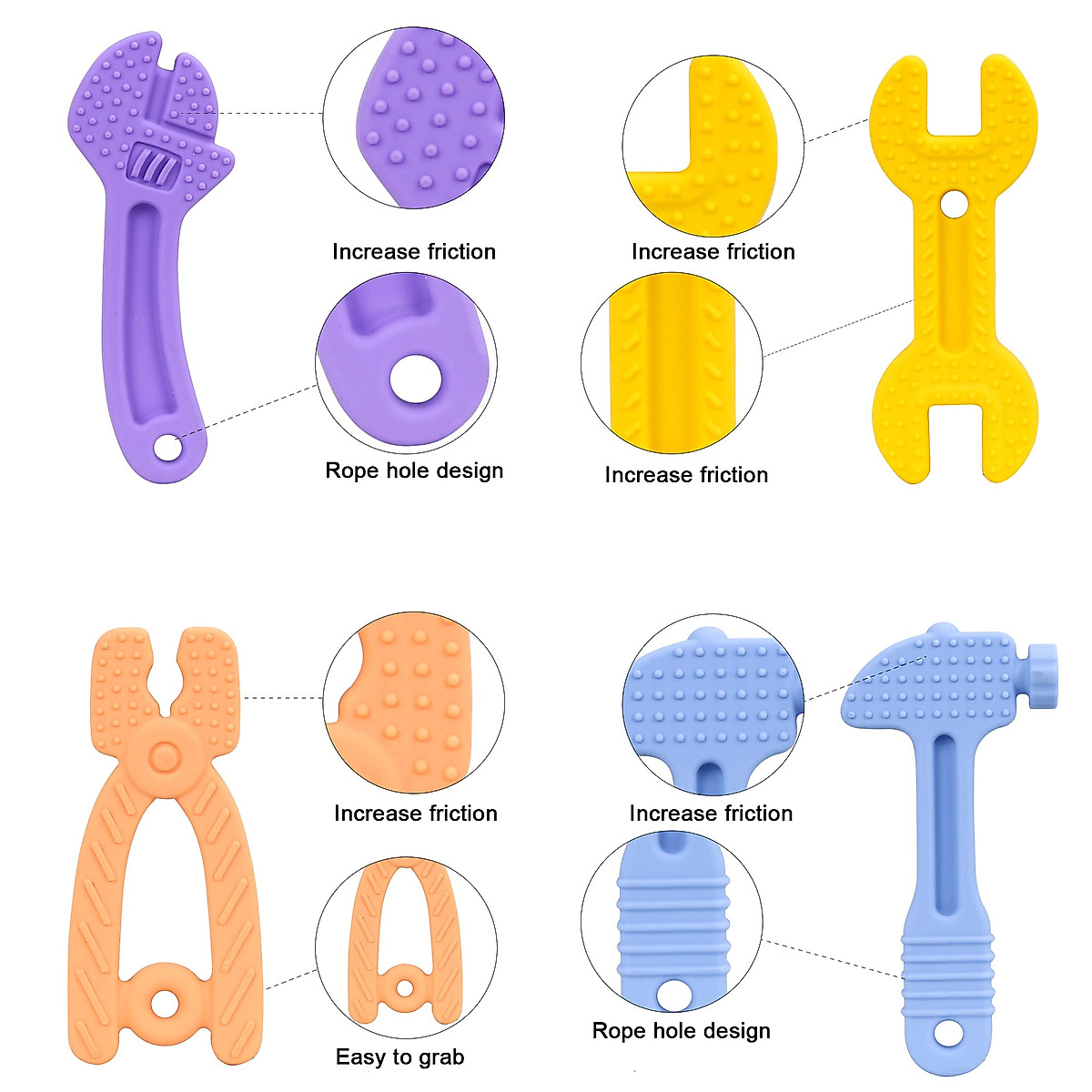 Zdolmy Teething Toys for Babies 0-6 Months 6-12 Months, Baby Teething Toys Set, BPA-Free Silicone, Soft Textures, Molar Teether, Easy to Hold, Easy to Clean and Freeze - 4 Packs