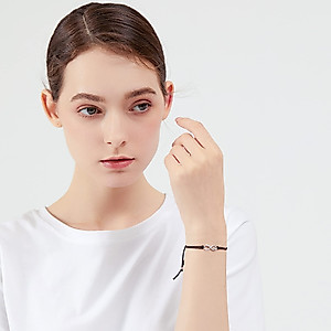 ZENI Infinity Bracelet for Women, Handmade Black Rope Braided Bracelet with 925 Silver Adjustable Bracelet Love Friendship Jewelry Gift