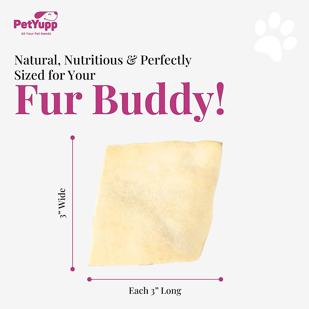 PetYupp Water Buffalo Cheek Chips Dog Chew - 1 lb - 100% Natural Dog Treats - for Small, Medium & Large Dog, High-Protein & Low-Fat Dog Treats, Promotes Dental Health - Non-GMO & No Additives