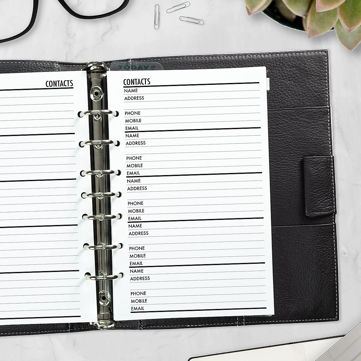 Half Size Contacts Address Book Planner Insert Refill, 5.5 x 8.5 inches, Fits 7-Ring & 3-Ring Binders - Day Timer, Franklin Covey, Avery Mini, Choose Quantity
