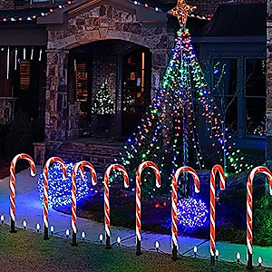 Dazzle Bright 16" 10 Pack Christmas Candy Cane Pathway Markers, 60 LED Outdoor Waterproof Candy Light with 8 Modes for Walkway Garden Lawn Christmas Decorations
