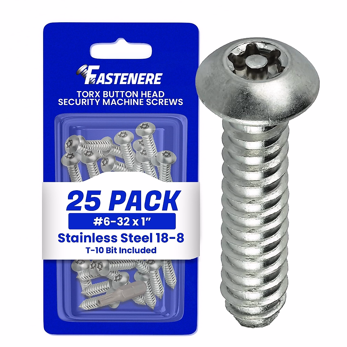 Fastenere Torx Security Machine Screws - 6-32 x 1" (25-Pack) Stainless Steel, Tamper-Resistant, Button Head Screws, Bolt Screw for Higher Level of Safety & Theft Prevention
