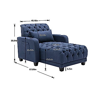HAUSHECK, 3-in-1 Convertible Adjustable Backrest, Armrest Pocket & Pillow, Single Armchair Sleeping Chairs for Adults, Sleeper Sofa Bed for Living Room Apartment, 40.16''L x 57.09''W x 38.04''H, Navy