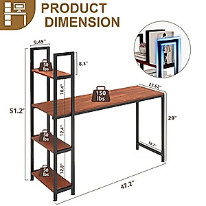 Siunzs Computer Desk with Shelves 47 Inch Writing Study Desks with Storage Shelf Workstation Desk with Bookshelf for Home Office Bedroom, Easy Assembly
