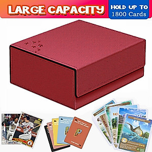 1800+ Trading Card Storage Box, Magnetic Closure Toploaders Storage Box Hold 600+ 35PT 3"x4" Standard Toploaders, PU Leather Card Deck Boxes Fit for MTG,Sport Cards,Game Cards,Business Cards