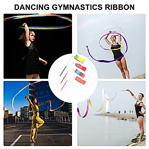 Garneck Dance Silk Ribbon Streamers Gymnastics Rhythmic Artistic Twirling Ribbons Rods for Kids Adults Dance Performance and Games 4pcs