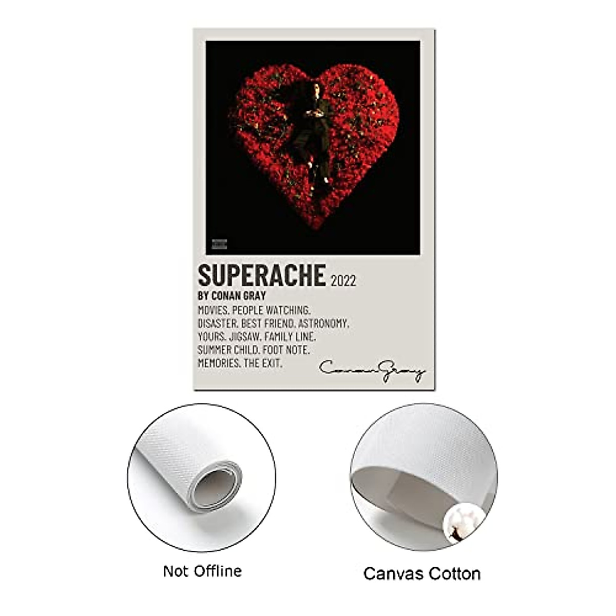 Conan Gray Poster Superache Album Cover poster Vintage Posters Decorations Paintings Music Poster Canvas Wall Art for Living Room Office Bedroom Decor Unframed (12x18Inch(30x45cm))
