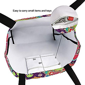 ALAZA Large Canvas Tote Bag Cute Indian Floral Elephant Shopping Shoulder Handbag with Small Zippered Pocket