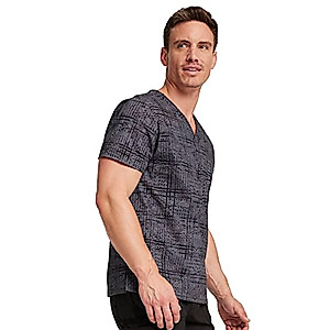 Dickies EDS Men Scrubs Top V-Neck DK725, L, Plaid Distress