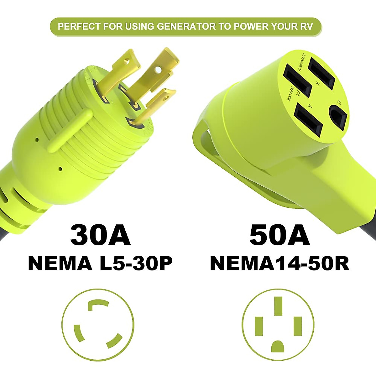AOWEITOUR 30 Amp to 50 Amp RV Generator Adapter Cord, NEMA L5-30P Twist Lock Male Plug to NEMA 14-50R Female, Outdoor Ower Equipment Suitable for RV Trailer Camper, Heavy Duty STW 10 AWG(12 Inch)