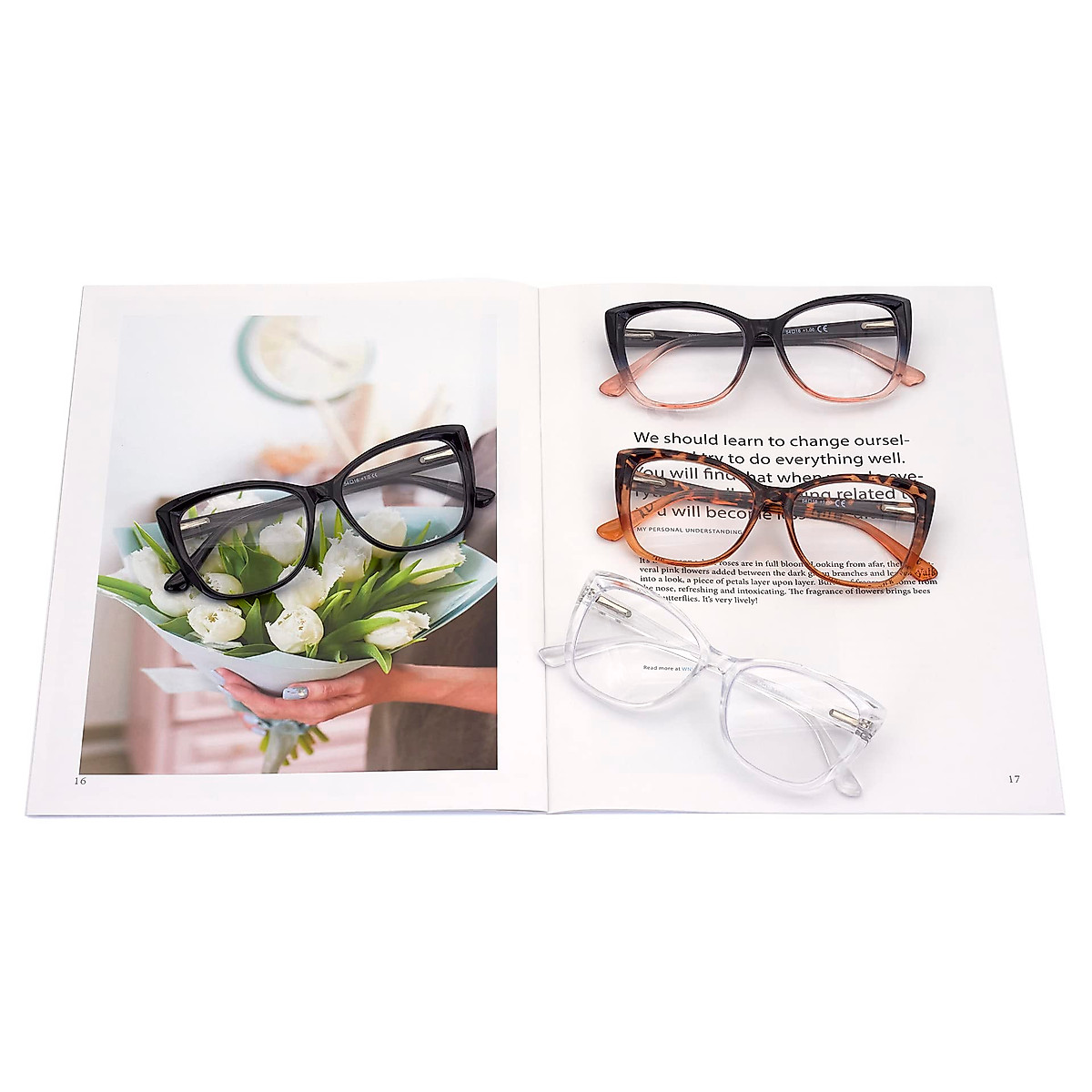 Autojouls 3-Pack Reading Glasses for Women，Oprah Style Frame Spring Hinge Clear Lens Readers Glasses, Black BlackPink Transparent 3.5 x