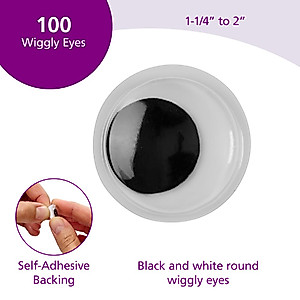 Colorations 100BA Self-Adhesive Wiggly Eyes, Black (Pack of 100)