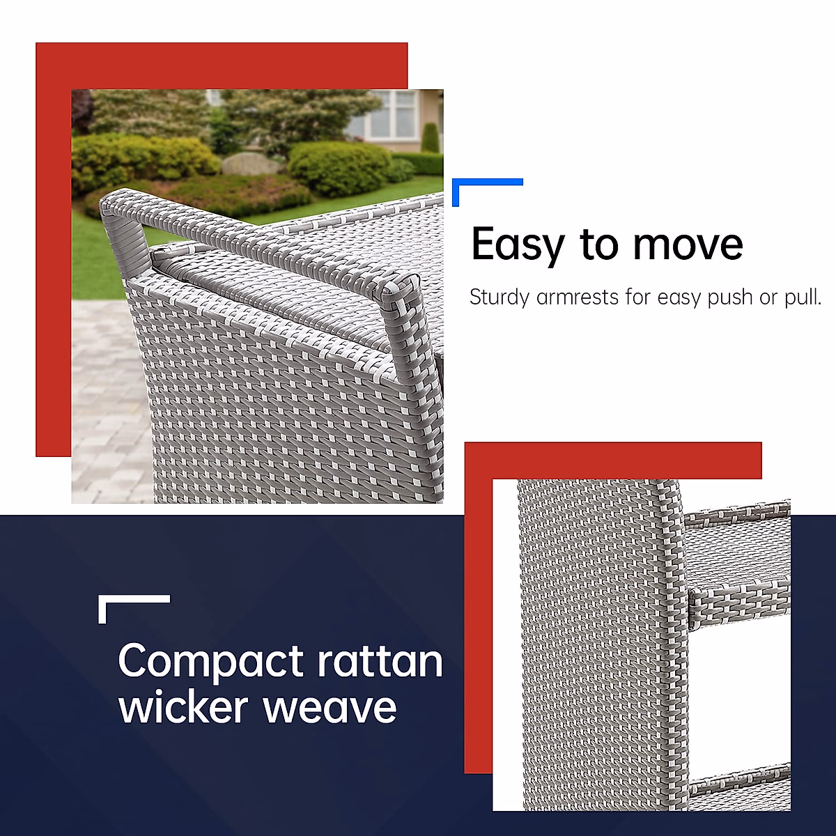 PayLessHere Outdoor PE Wicker Side Table Patio Coffee Table, Wicker Rattan Porch Coffee Table with Storage Shelf, Aluminum Frame, Gray