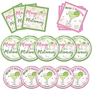 Margs and Matrimony Bachelorette Tableware, 60Pcs Margs and Matrimony Decor includes Margarita Plates and Margaritas And Matrimony Bachelorette Napkins, Mexican Fiesta Wedding Bridal Shower